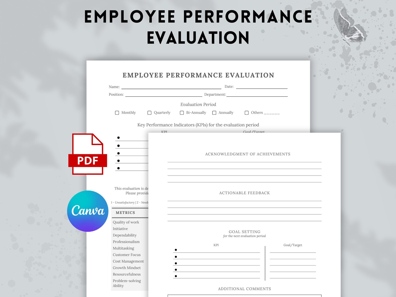 Printable Employee Evaluation Form: Performance Review (canva Template ...
