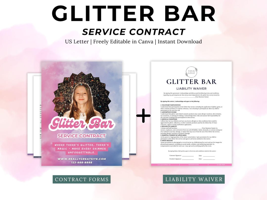 Glitter Bar Contract Template, Face Glitter Waiver Form & Checklist ...