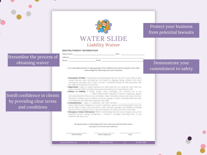 Inflatable Water Slide Liability Waiver, Waterslide Consent Form ...