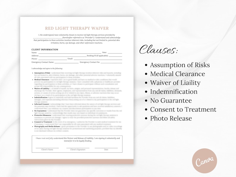 Red Light Therapy Waiver Template: Client Consent Form (PDF) - Etsy