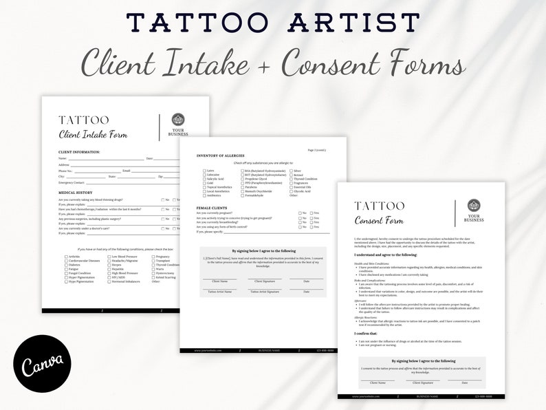 Complete Tattoo Artist Form Kit, Tattoo Business Bundle for Client ...