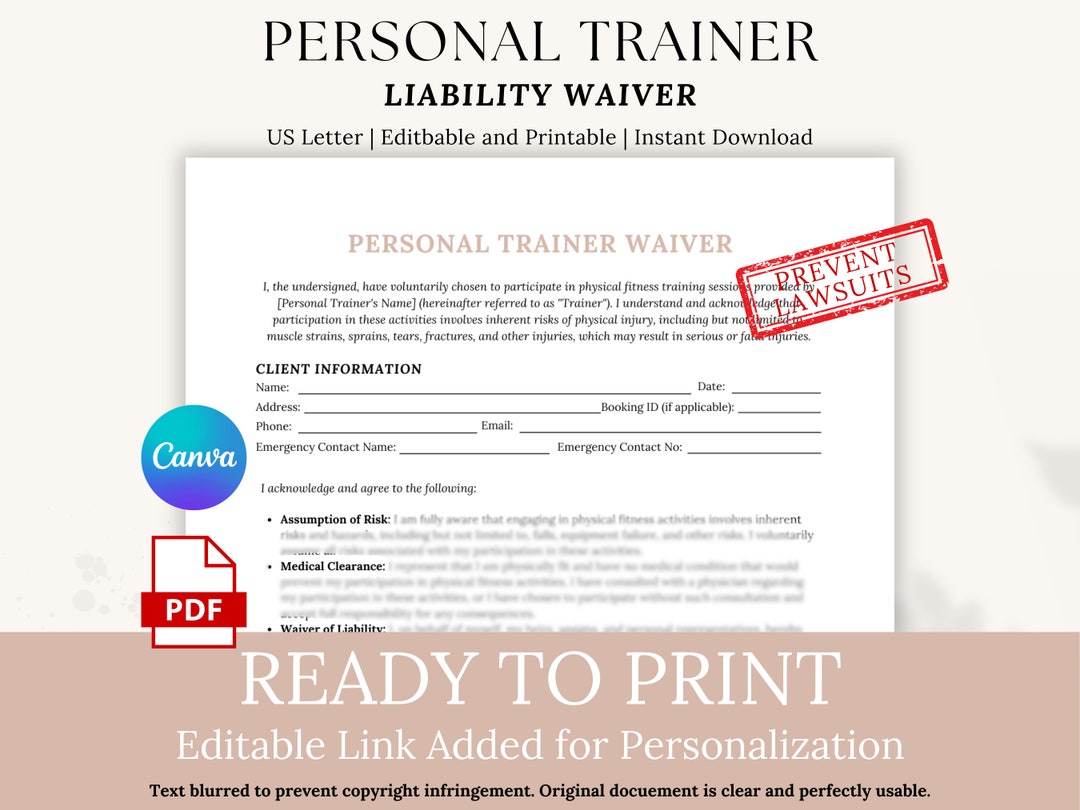 Personal Trainer Liability Waiver Form, Home Physical Trainer Waiver ...