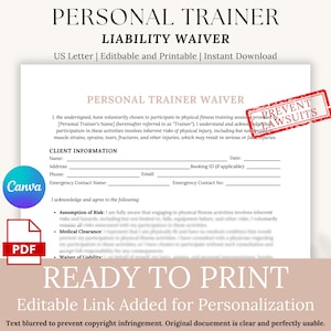 Personal Trainer Liability Waiver Form, Home Physical Trainer Waiver ...