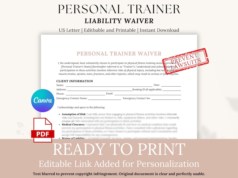 Personal Trainer Liability Waiver Form, Home Physical Trainer Waiver ...