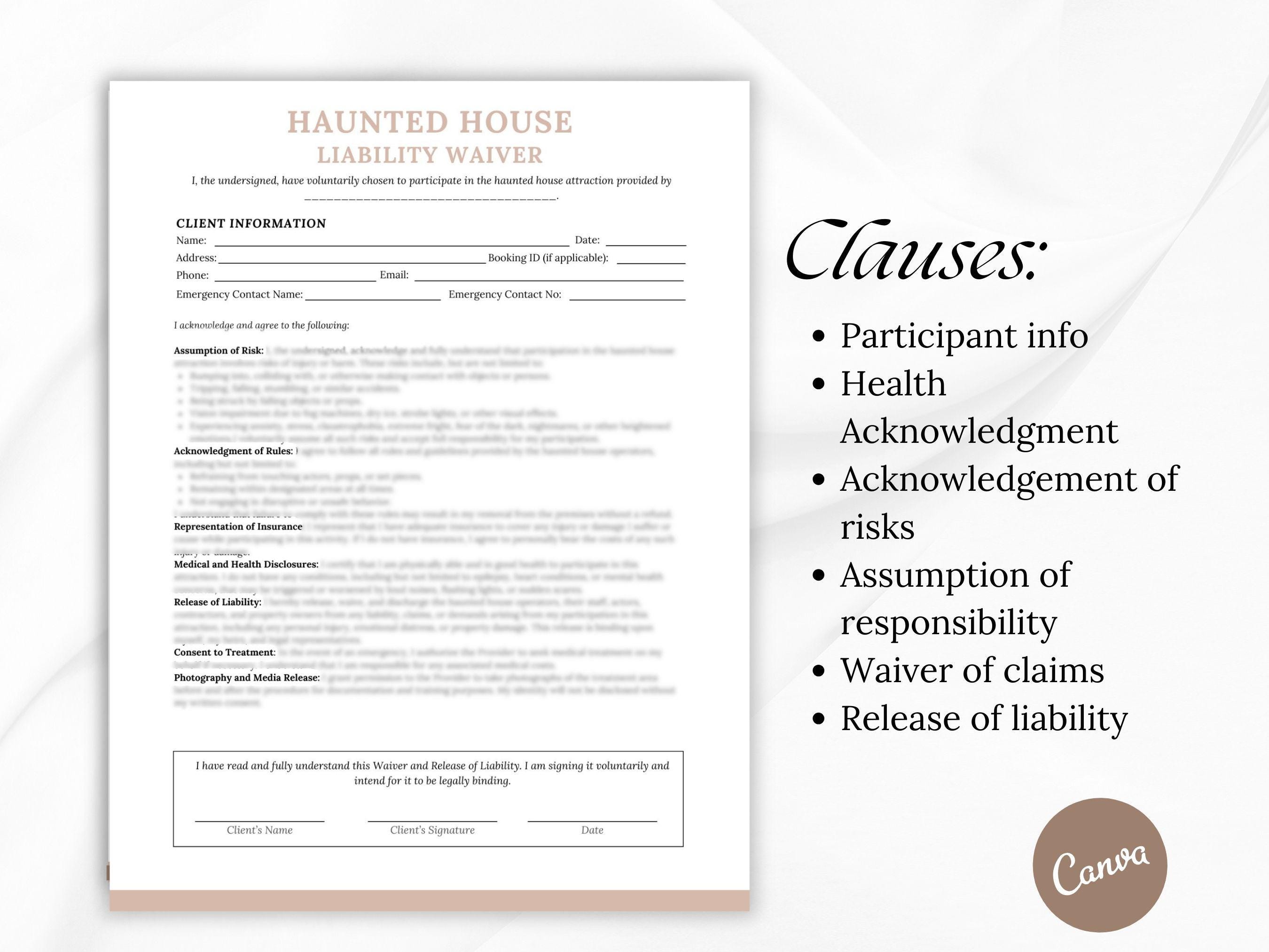 Haunted House Liability Waiver Template: Editable Consent Form (digital Download) - Etsy