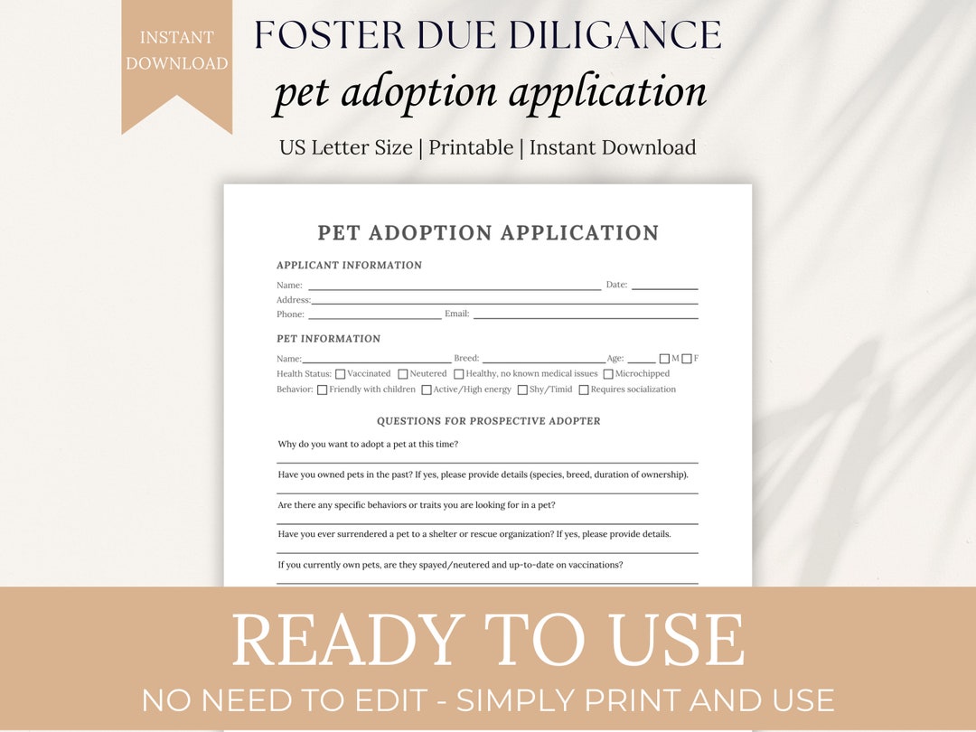 Pet Adoption Application Template: Foster & Vet Screening (digital ...