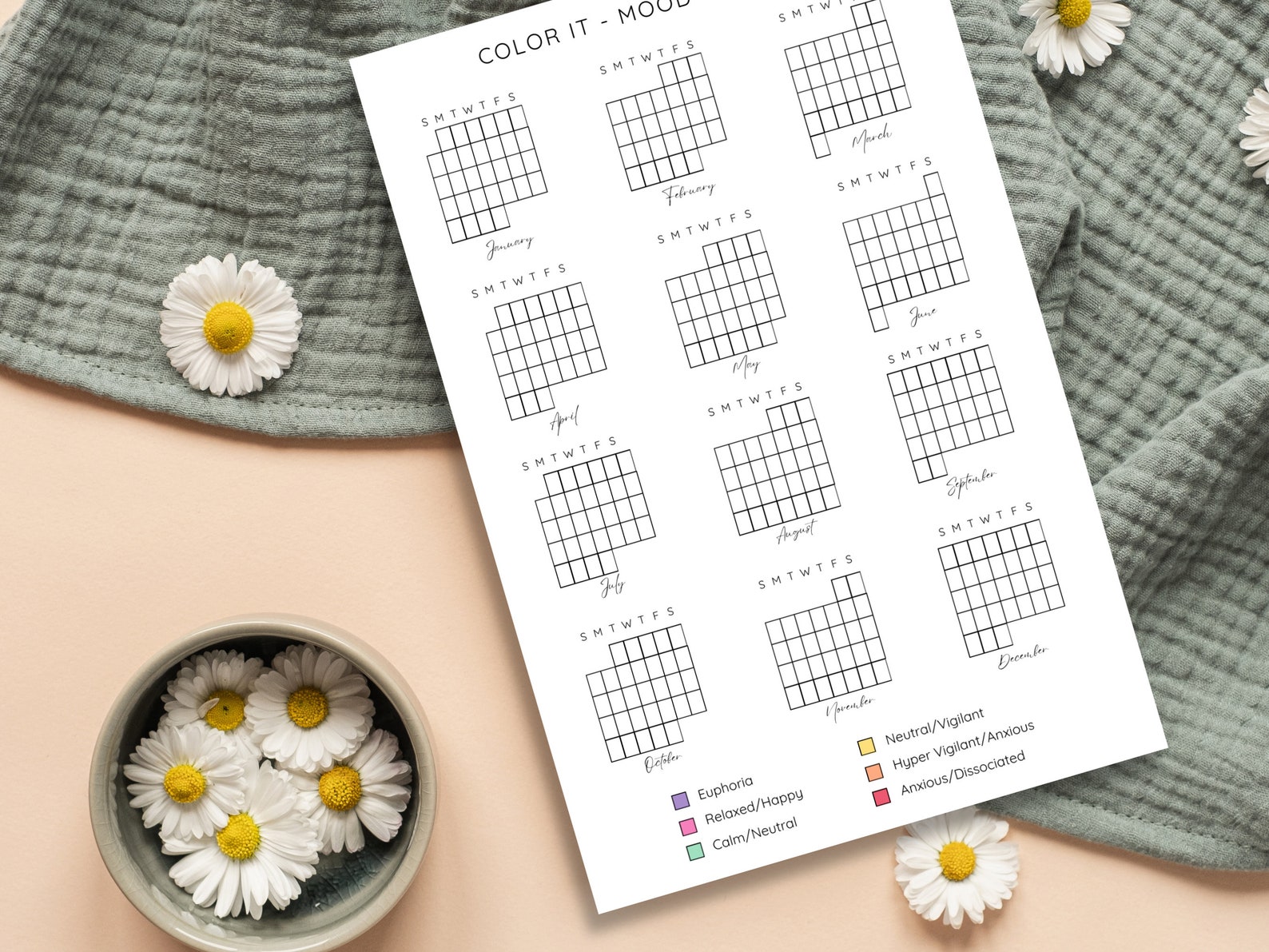 Printable 2024 Color It Mood Tracker, Mood Spectrum Journal, Emotion ...