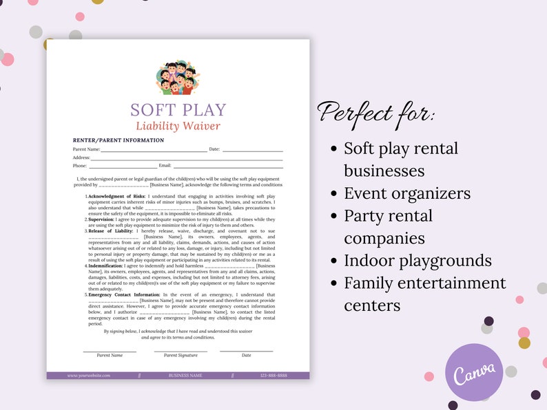 Soft Play Liability Waiver Template: Editable Rental Form (digital ...