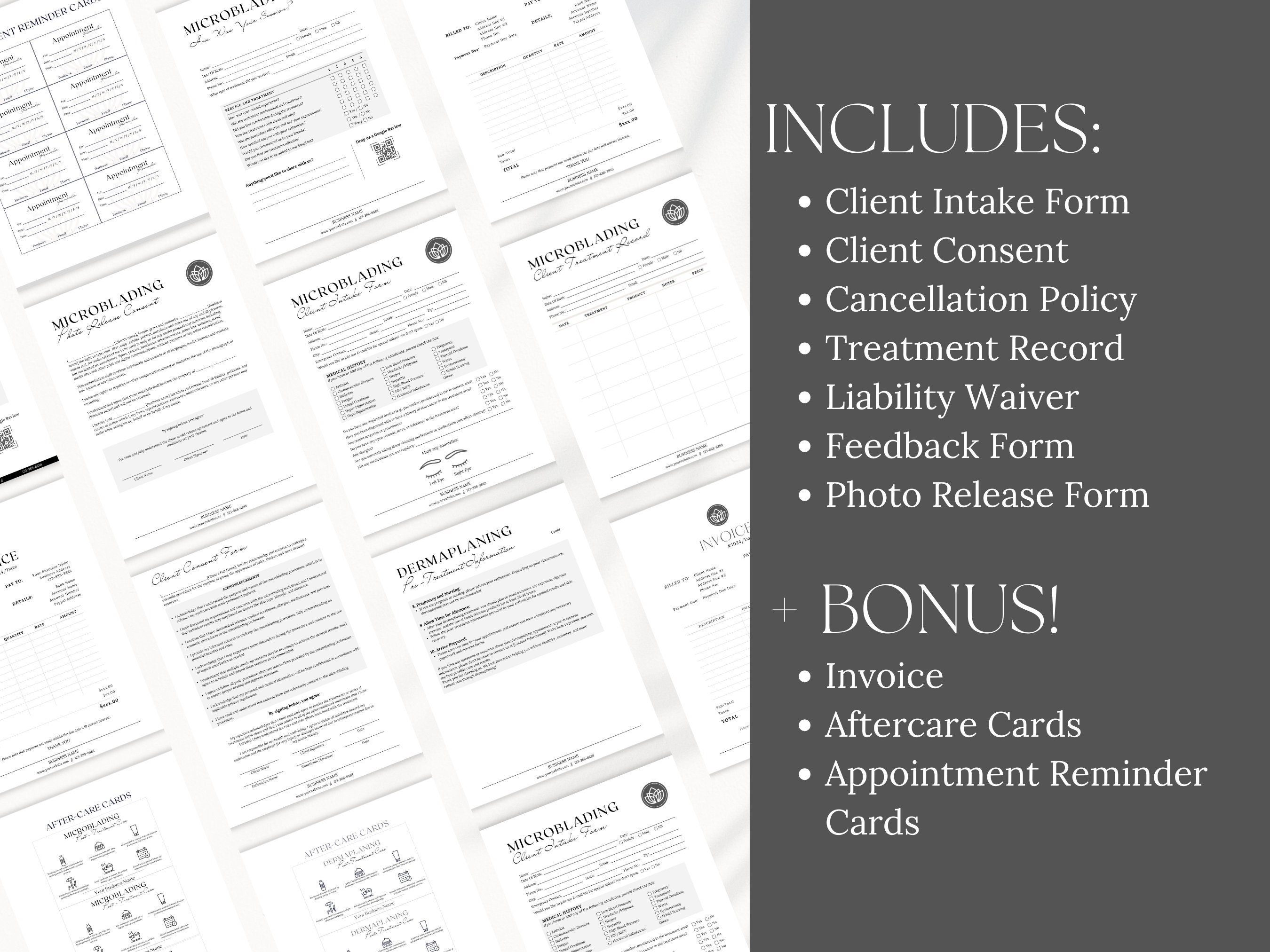 Microblading Consent Form, Micro Blading Consultation, Aftercare Cards ...