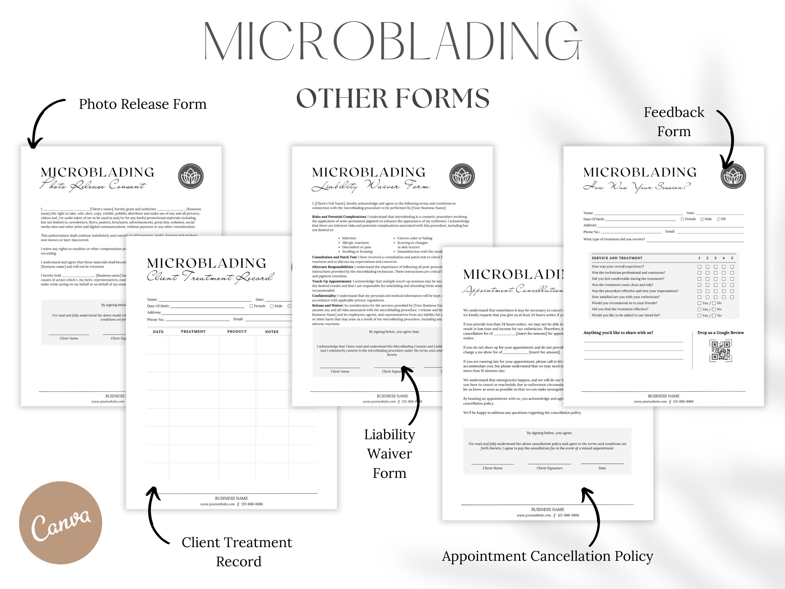 Microblading Consent Form, Micro Blading Consultation, Aftercare Cards ...