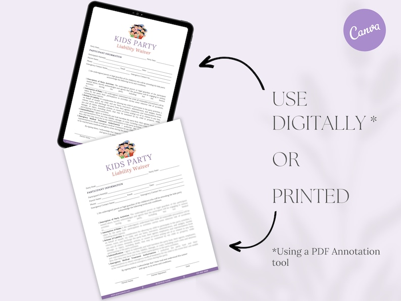 Kids Party Liability Waiver Template: Editable Parent Consent Form ...