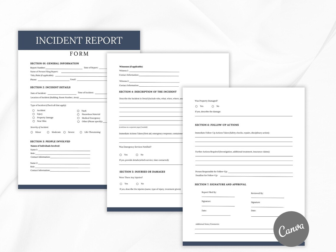 Editable Incident Report Form Template: Workplace Safety (PDF) - Etsy