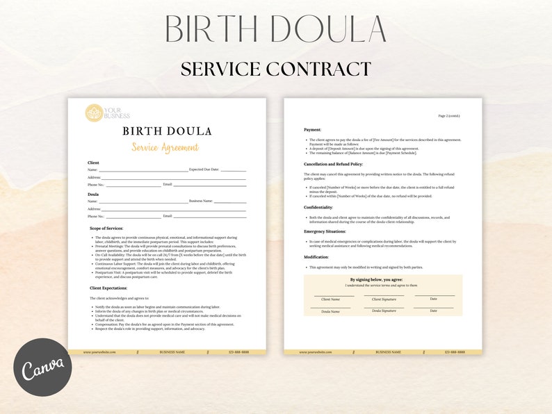Birth Doula Service Agreement, Doula Client Intake Form, Pregnancy ...