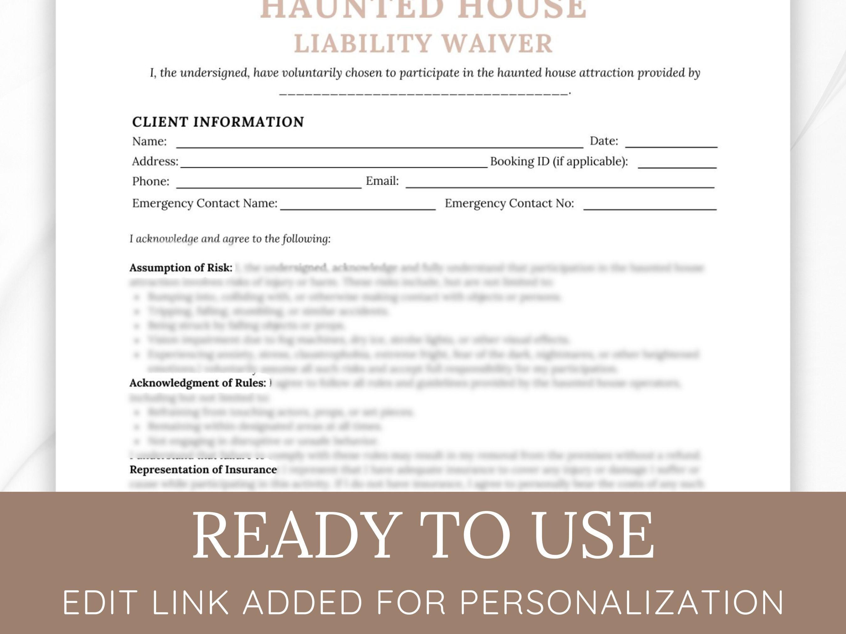 Haunted House Liability Waiver Template: Editable Consent Form (digital ...
