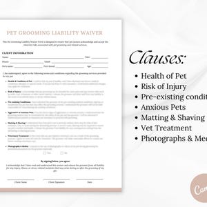 Pet Grooming Waiver Template: Editable Salon Consent Form (digital ...