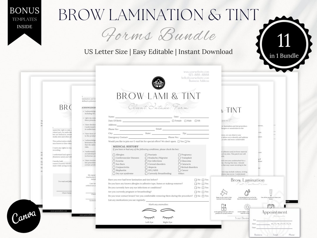 Editable Brow Lamination and Tint Forms Bundle | Eyebrow Consent Form ...