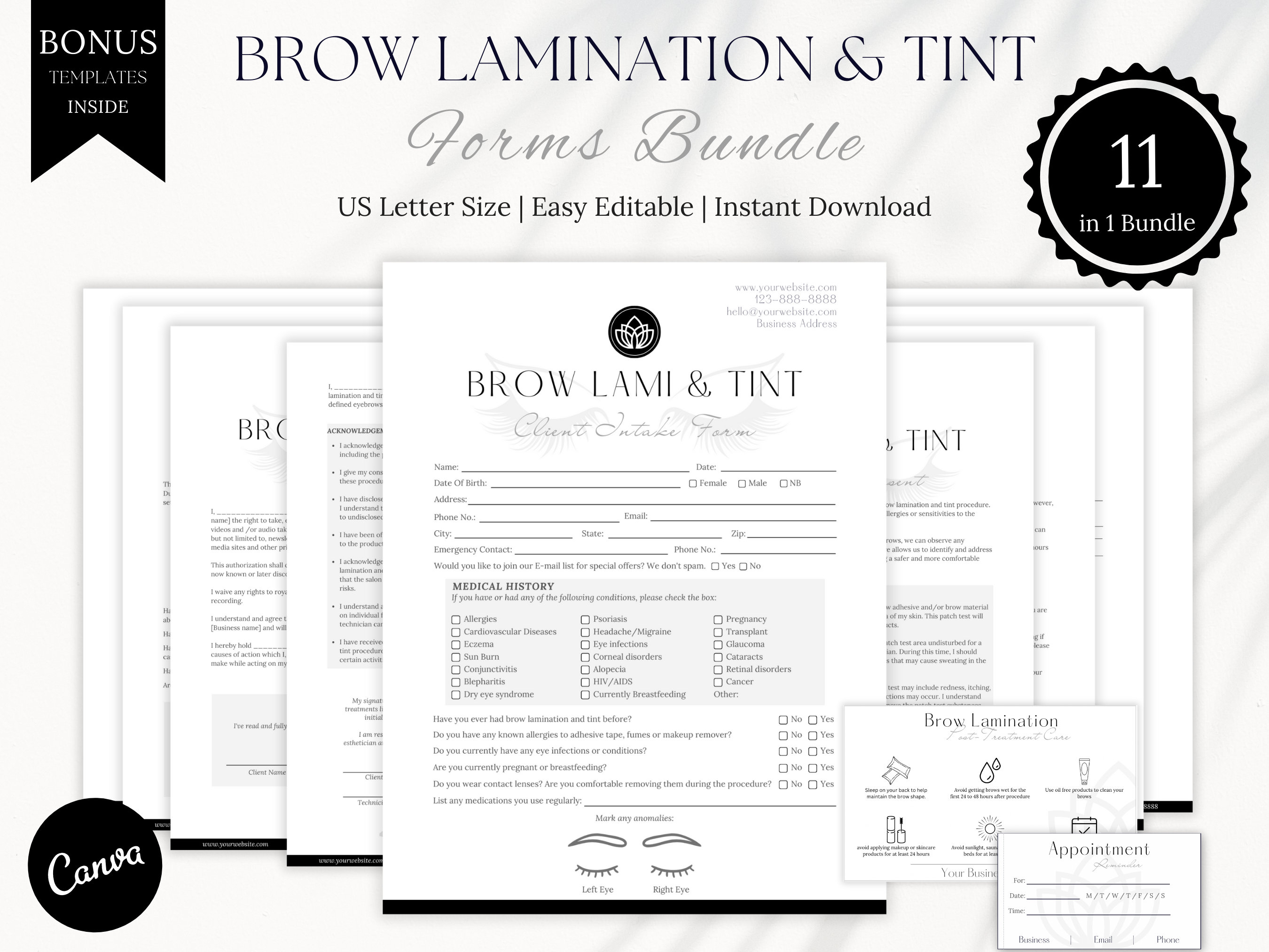 Editable Brow Lamination and Tint Forms Bundle Eyebrow Consent Form ...