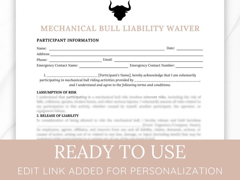 Mechanical Bull Waiver Template: Editable Ride Release Form (canva ...