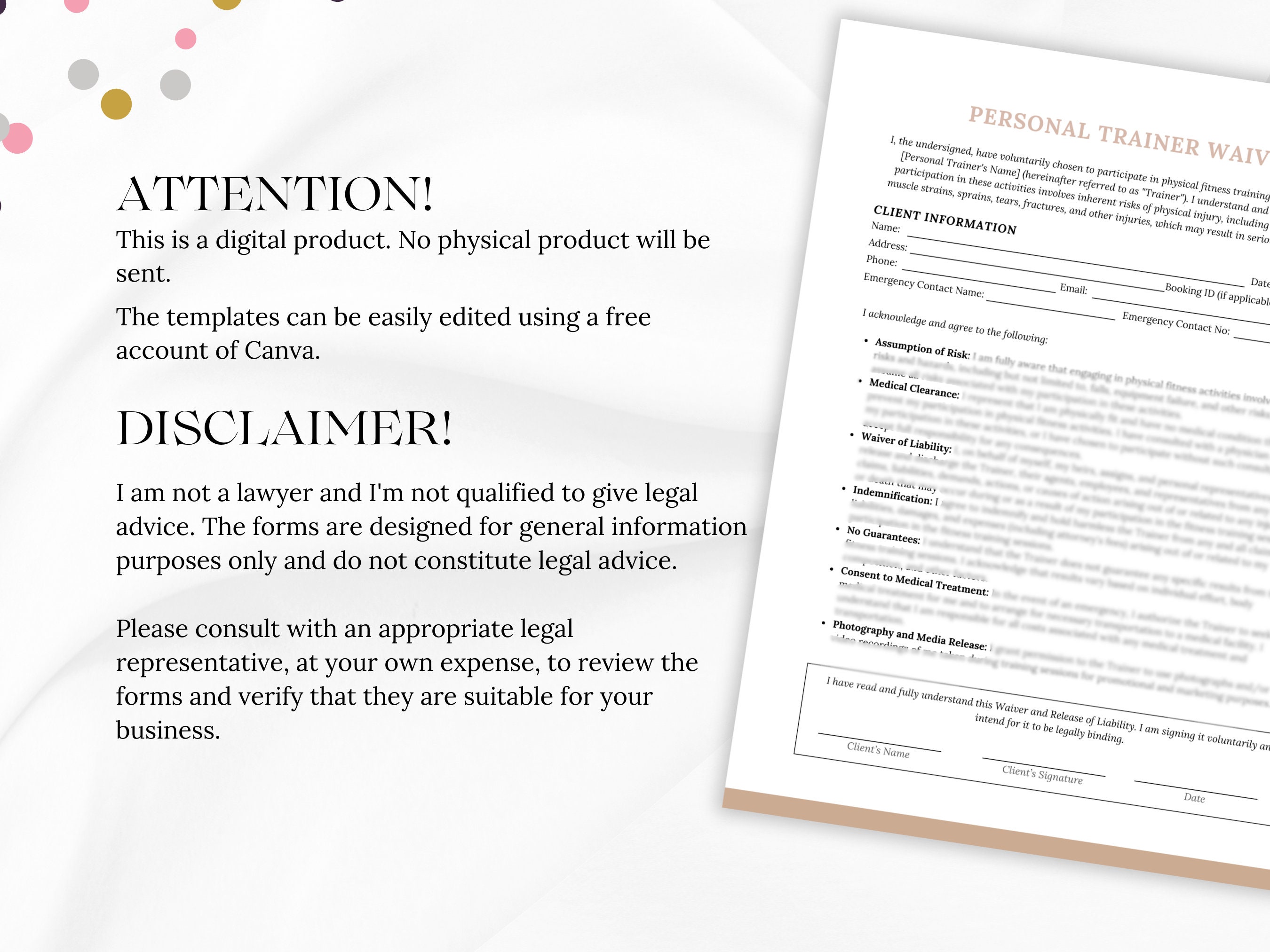 Personal Trainer Liability Waiver Form, Home Physical Trainer Waiver ...