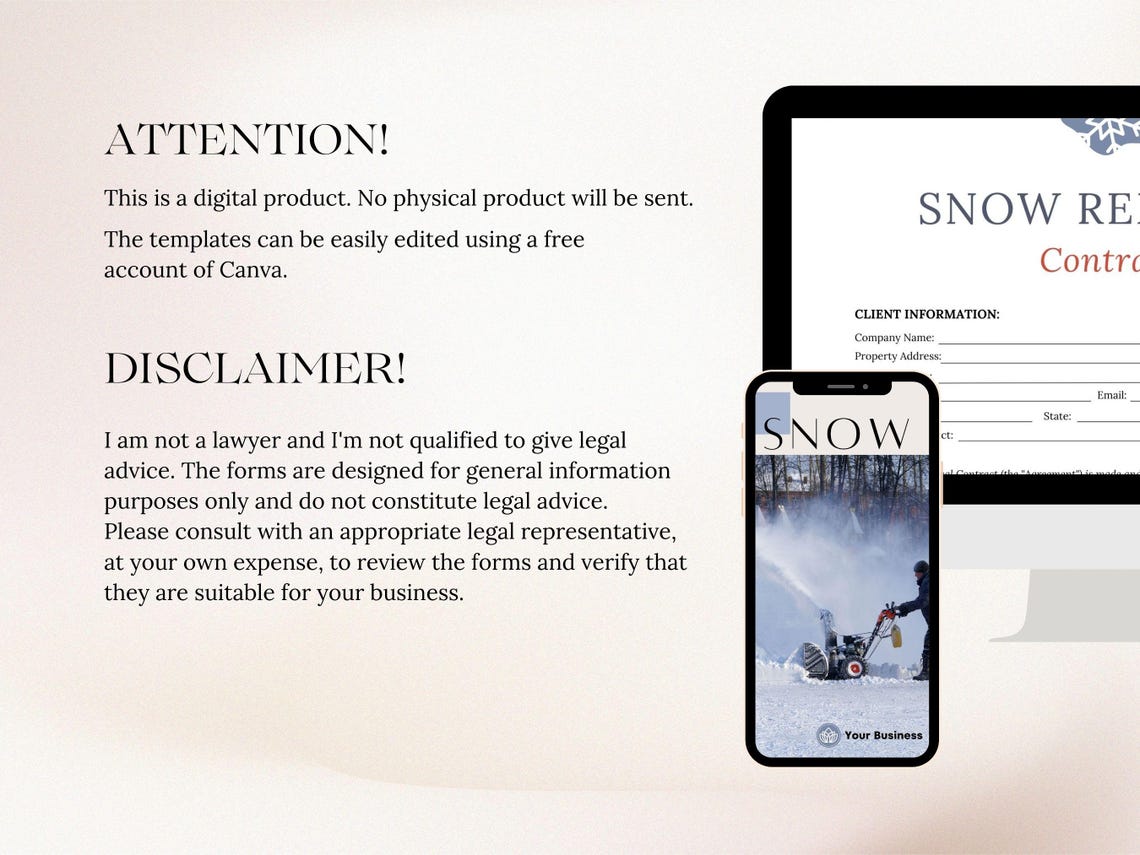 Editable Snow Removal Contract Template: Plowing & De-icing (digital ...