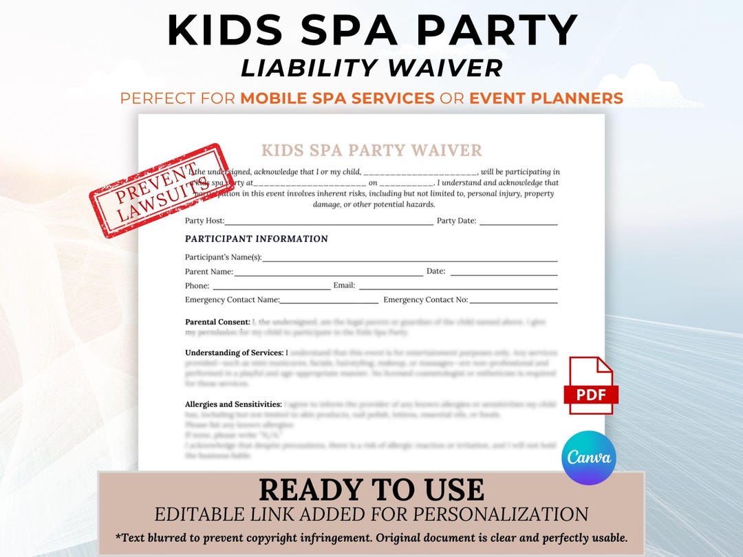 Kids Spa Party Liability Waiver, Parents Consent for Girls Spa Party ...