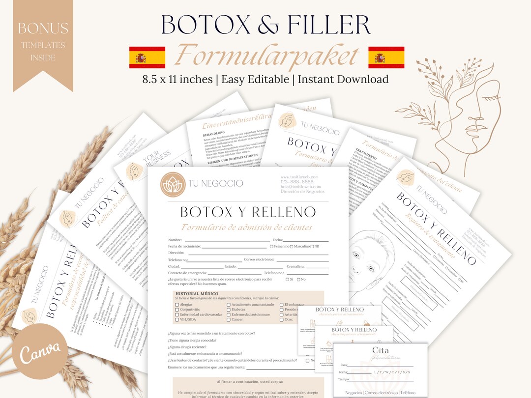 Spanish Botox and Filler Forms Bundle: Injectable Consent (digital ...