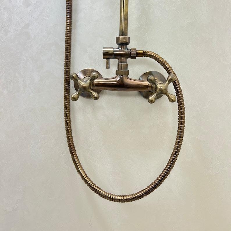 Victorian Style Shower Set | Bronze Finish Showerhead With Handheld ...