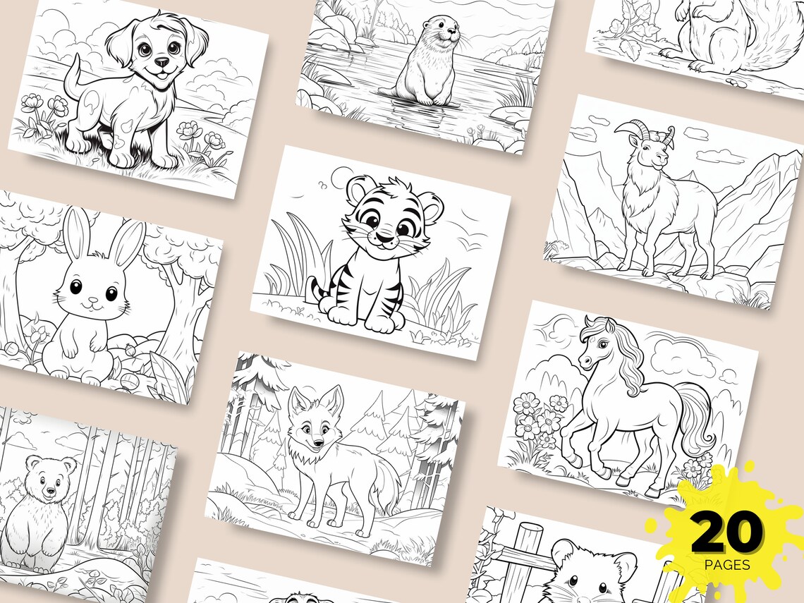 Furry Animals Coloring Pages Printable, Cute Baby Animal Coloring Book ...