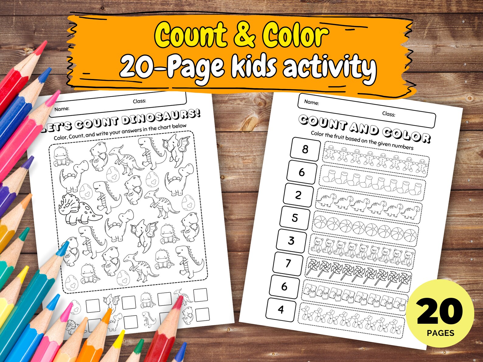 20 Page Kid Activity, Printable, Count, Coloring Pages, Counting ...