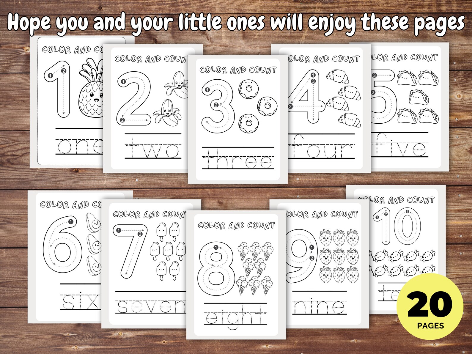 20 Page Kid Activity, Printable, Count, Coloring Pages, Counting ...