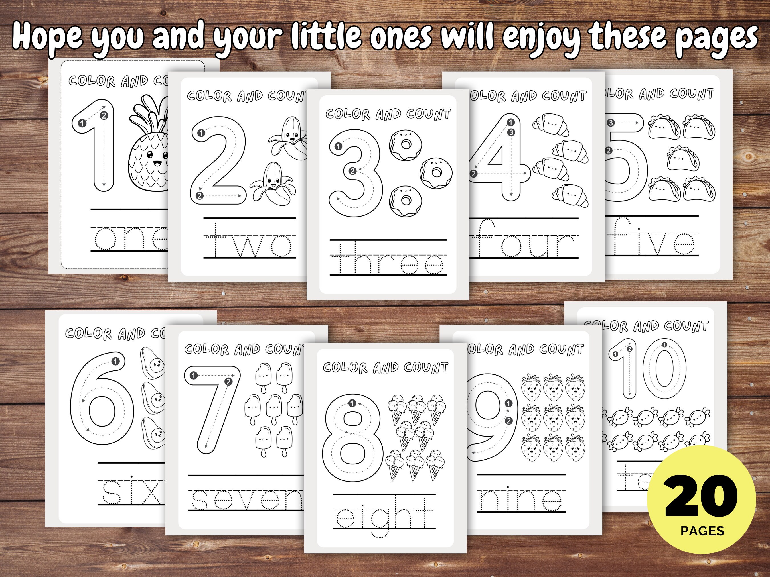 20 Page Kid Activity, Printable, Count, Coloring Pages, Counting ...