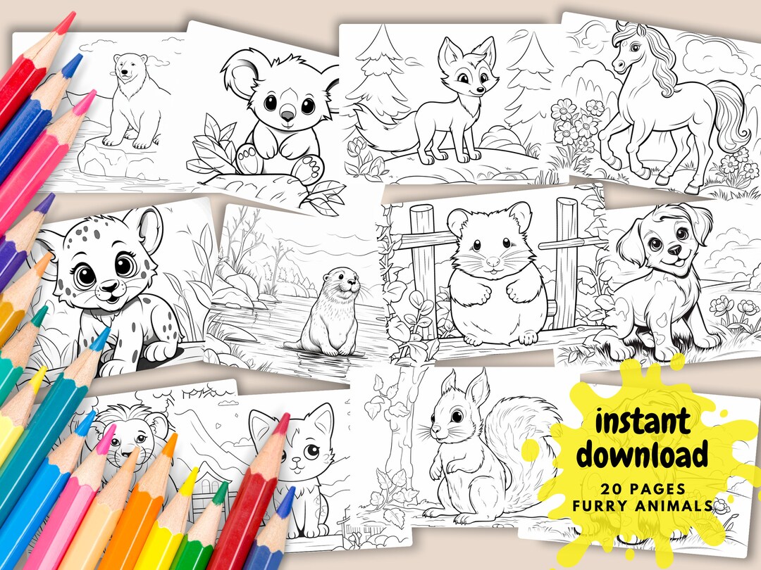 Furry Animals Coloring Pages Printable, Cute Baby Animal Coloring Book ...