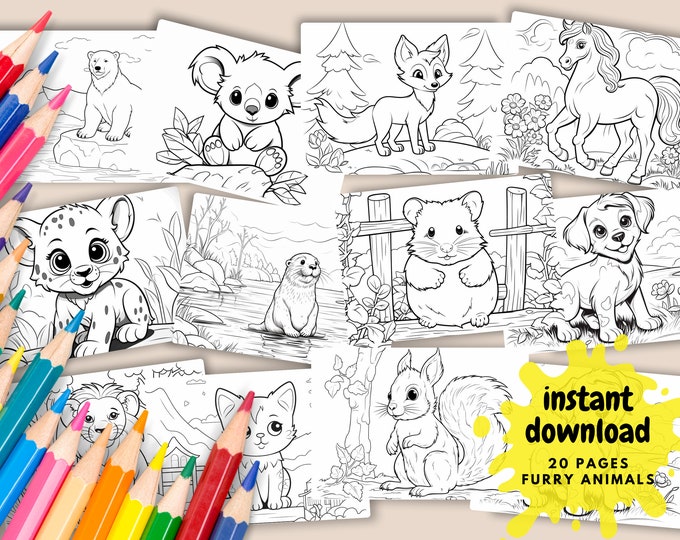 Furry Animals Coloring Pages Printable, Cute Baby Animal Coloring Book ...