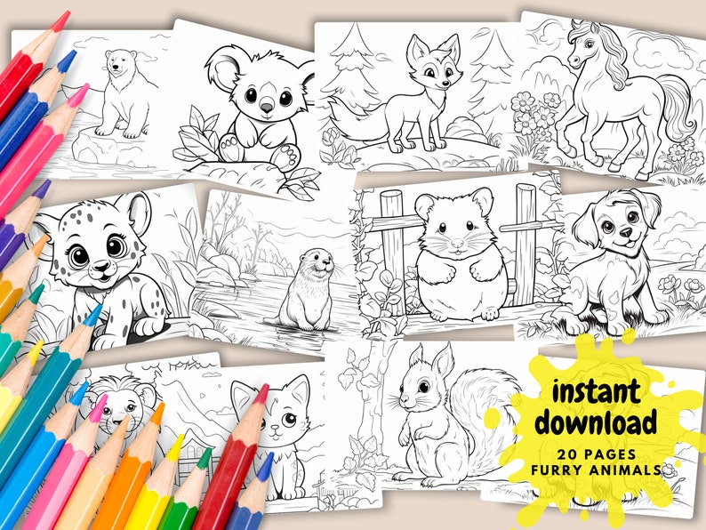 Furry Animals Coloring Pages Printable, Cute Baby Animal Coloring Book ...