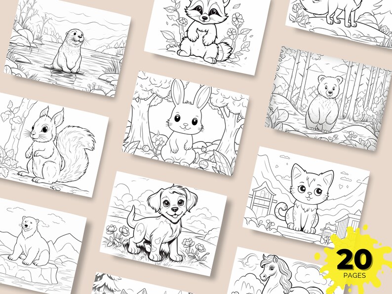 Furry Animals Coloring Pages Printable, Cute Baby Animal Coloring Book ...