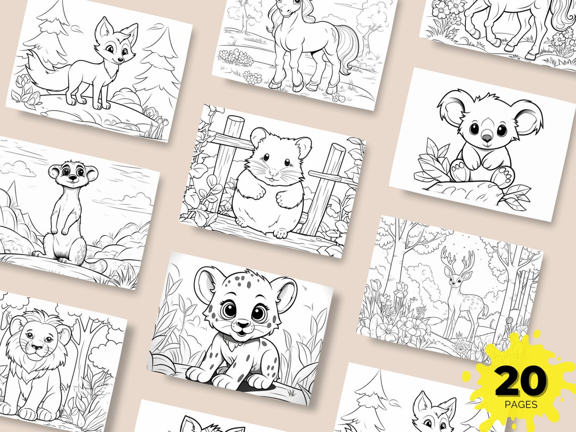 Furry Animals Coloring Pages Printable, Cute Baby Animal Coloring Book ...