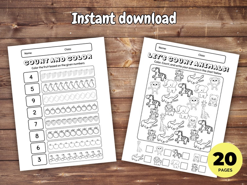 20 Page Kid Activity, Printable, Count, Coloring Pages, Counting ...