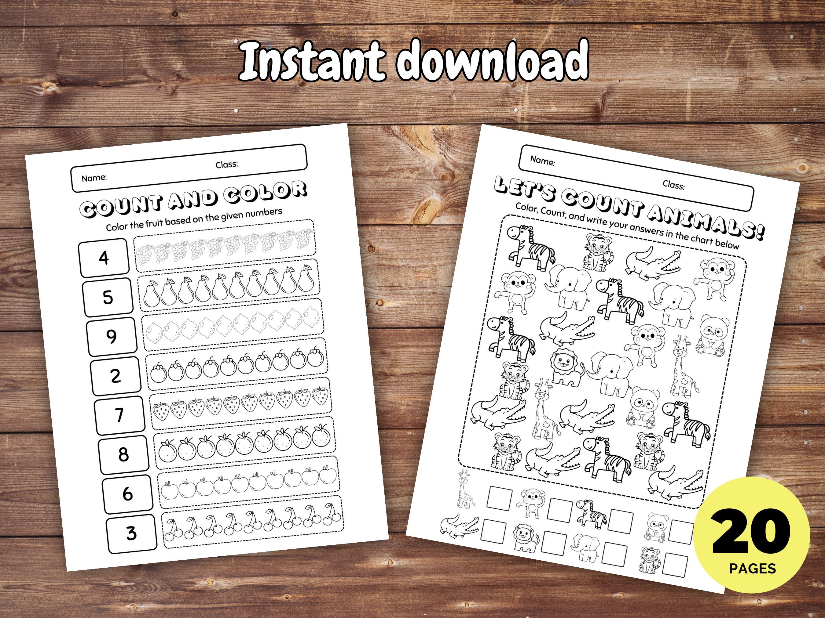 20 Page Kid Activity, Printable, Count, Coloring Pages, Counting ...