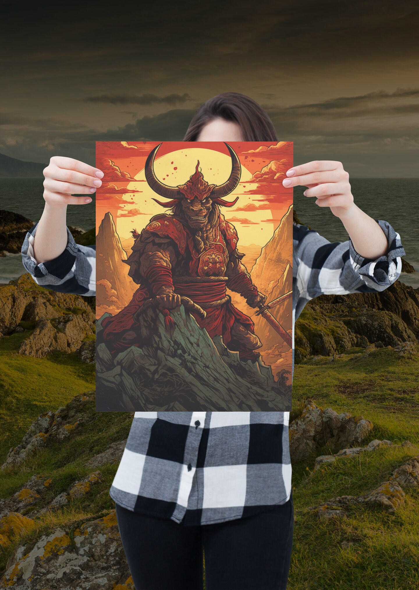Japanese Samurai Minotaur Poster // Surreal Wall Art That - Etsy