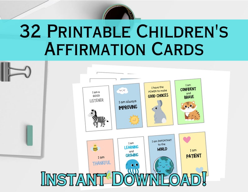 32 Printable Children's Affirmation Cards, Motivational Cards, Daily ...