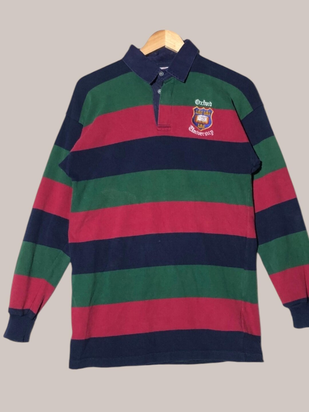 Vintage Oxford University Rugby Shirt Stripe Embroidery Logo Colour ...