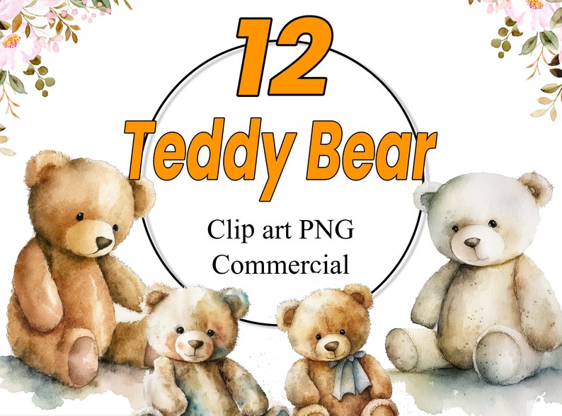 Watercolor Teddy Bear Clipart Watercolor Baby Shower Clipart - Etsy