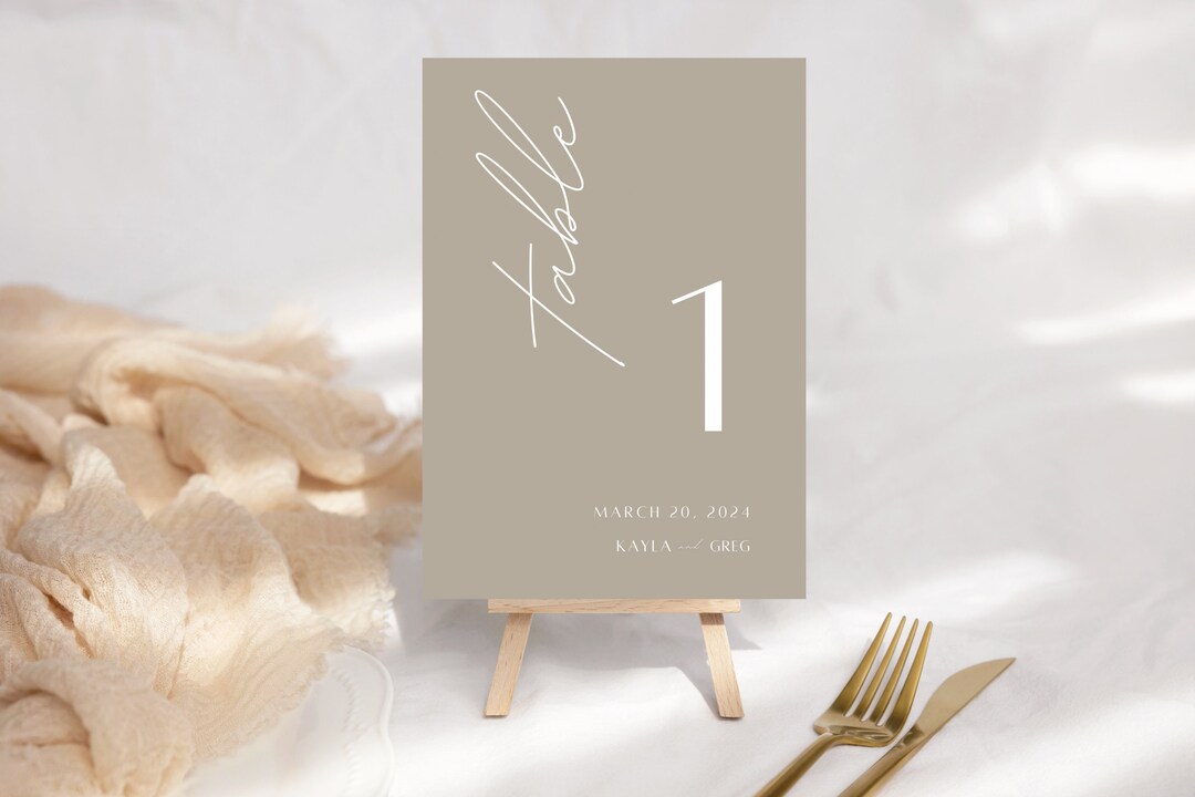 Neutral Wedding Table Number Template, Wedding Table Number Template ...