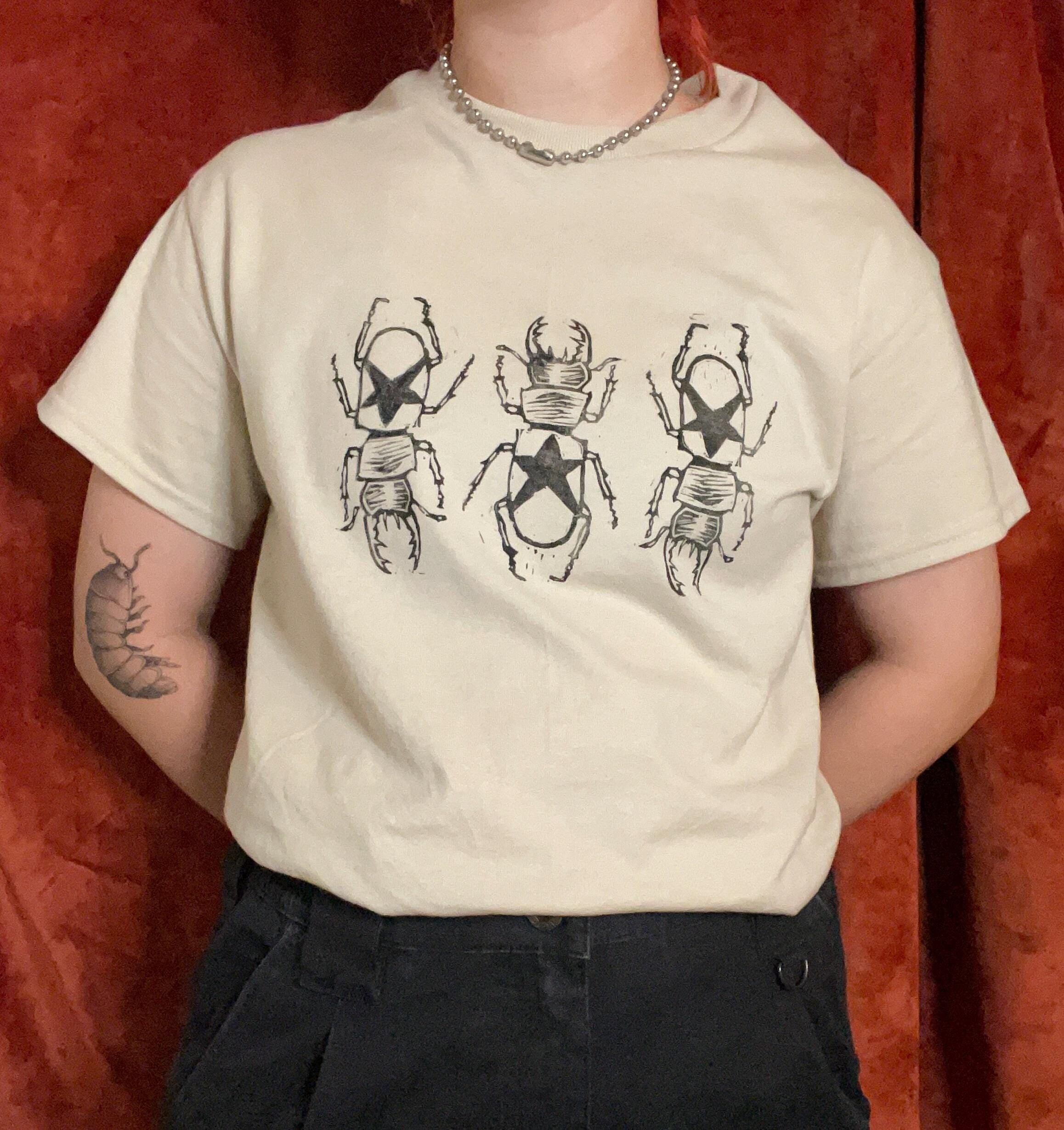 Triple Star Stag Beetle T-shirt - Handprinted/linocut - Etsy