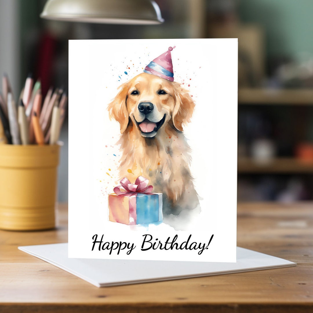 Golden Retriever Birthday Present Card A5 Dog Greeting Card Dog Card - Etsy