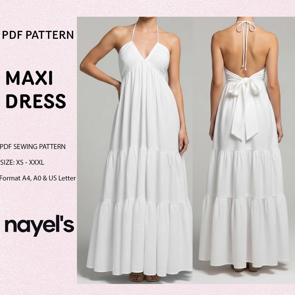 Maxi Dress Sewing Instructions and Pattern, Halter Tiered Summer Dress ...
