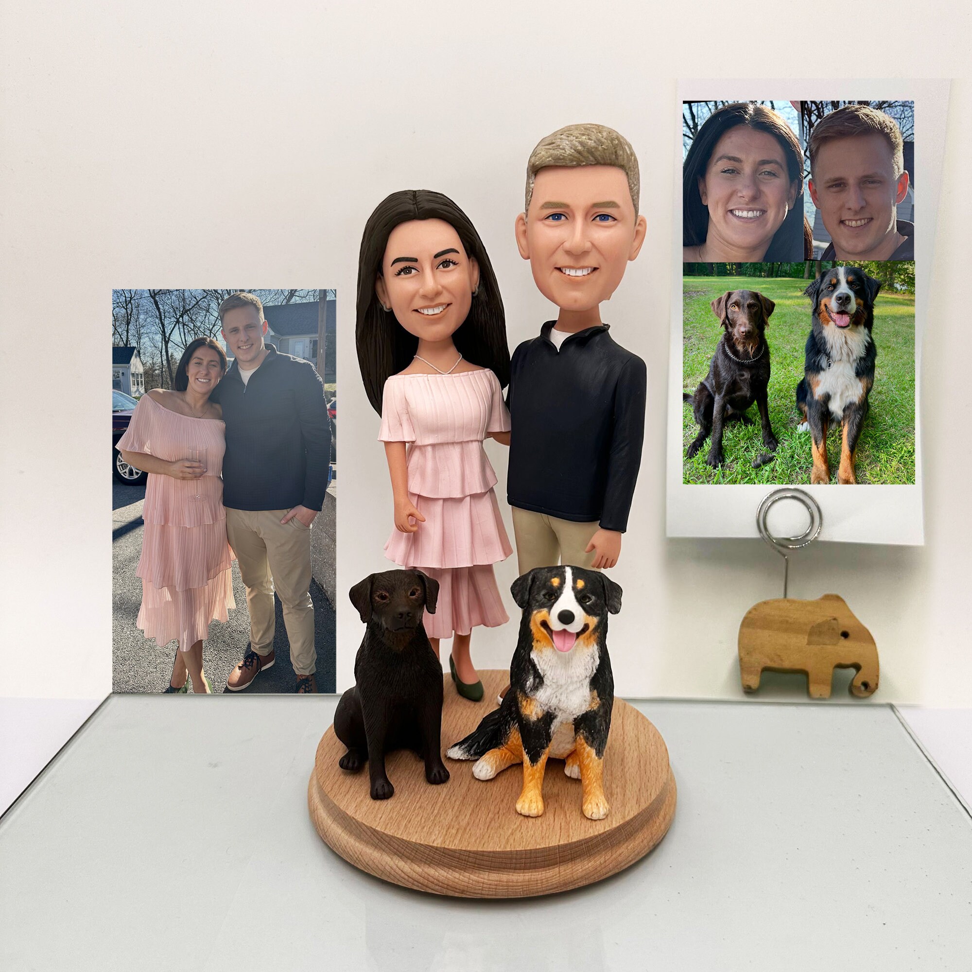 Custom Wedding Bobbleheads With 2 Dogs, Custom Couple and Dog Figurines ...