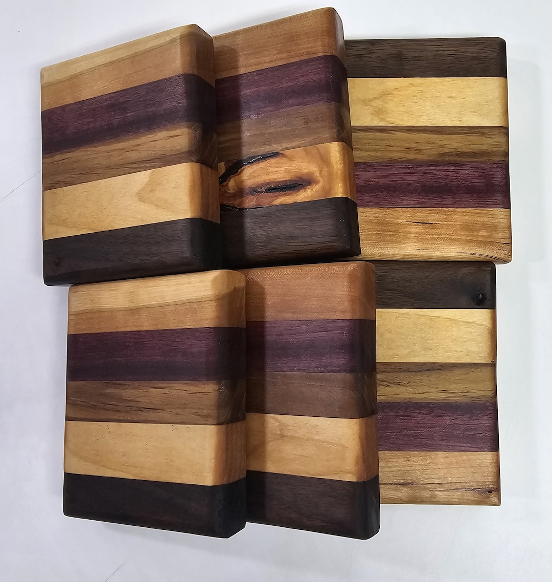 Butcher Block Coasters Set of Six – Unique Handmade Wood Drink Coasters ...