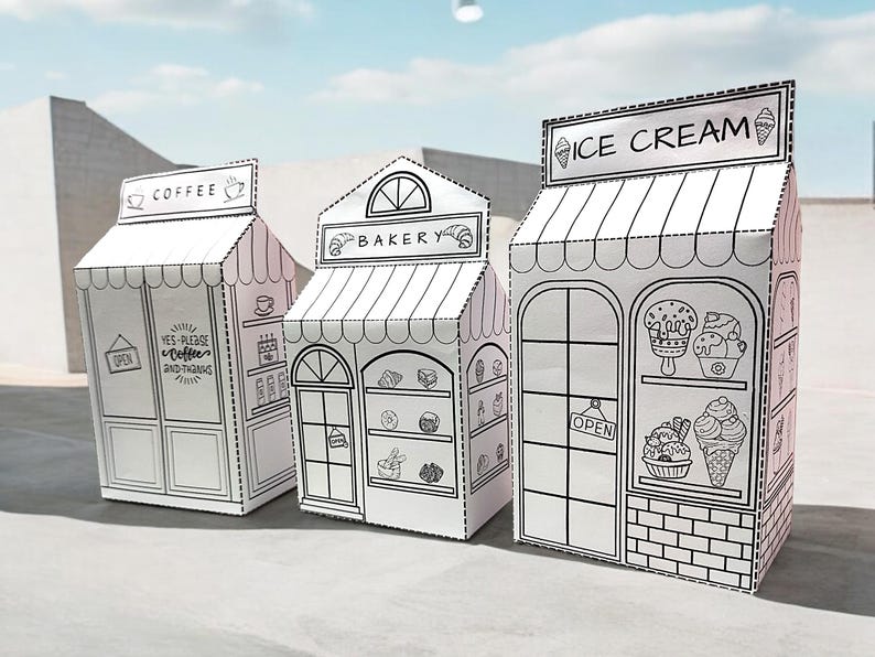 Paper Toy Shop Printable Activity Coloring Paper Craft 3D Paper Shops ...