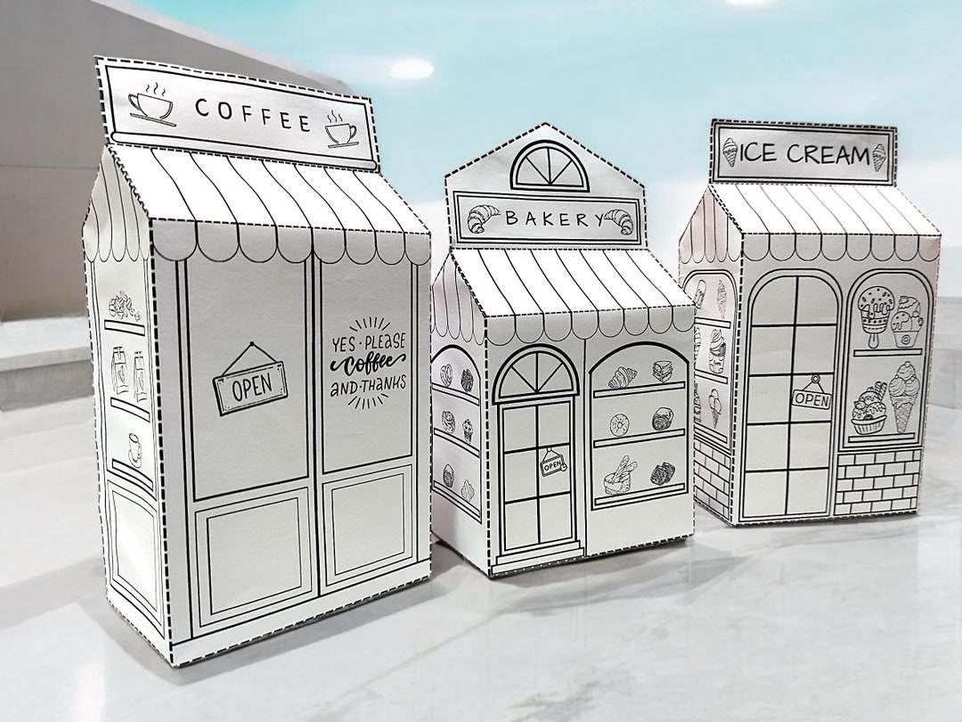 Paper Toy Shop Printable Activity Coloring Paper Craft 3D Paper Shops ...